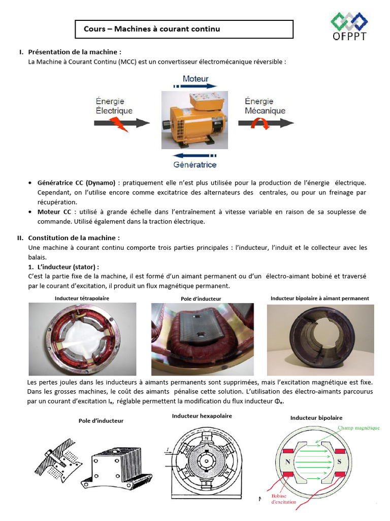Machines à Courant Continu : Cours Complet | PDF | Générateur ...