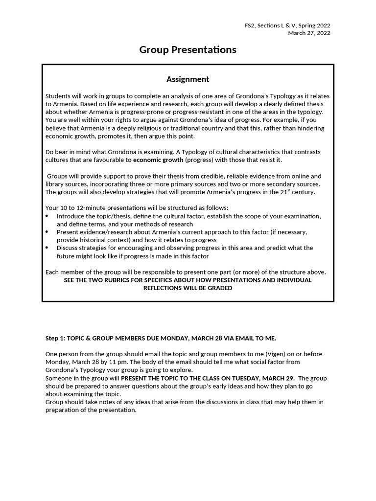 Group Presentation Assignment Handout | PDF | Thesis | Cognition