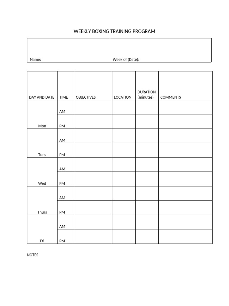 Weekly Boxing Training Program | PDF
