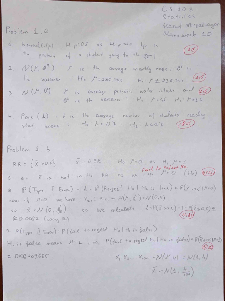 Statistics, HW 10 (Solutions) PDF | PDF