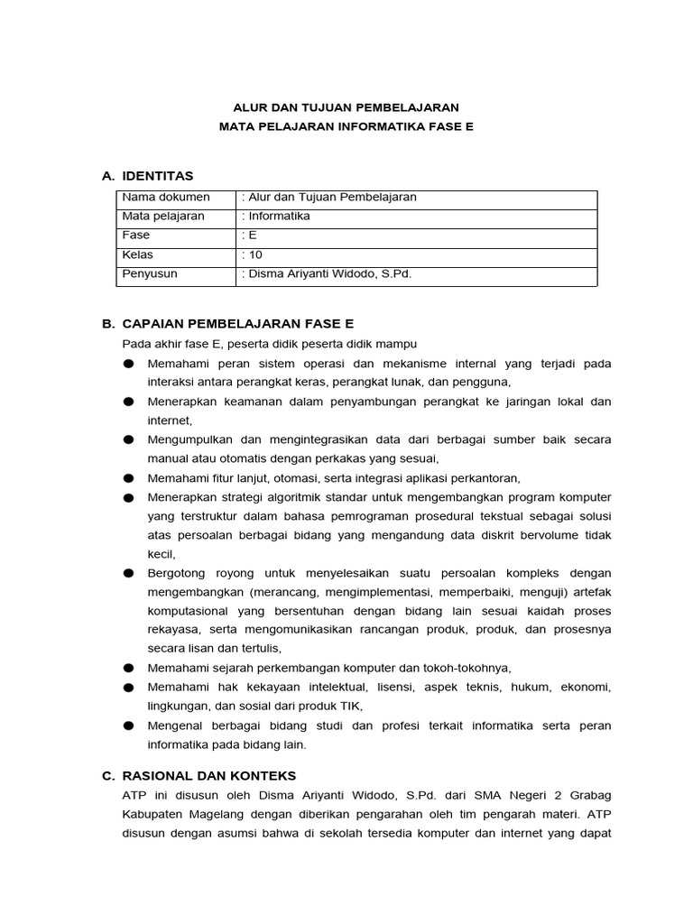 Alur Tujuan Pembelajaran Informatika | PDF