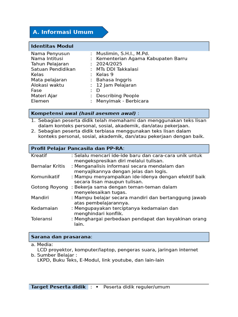 FORMAT MODUL AJAR | PDF