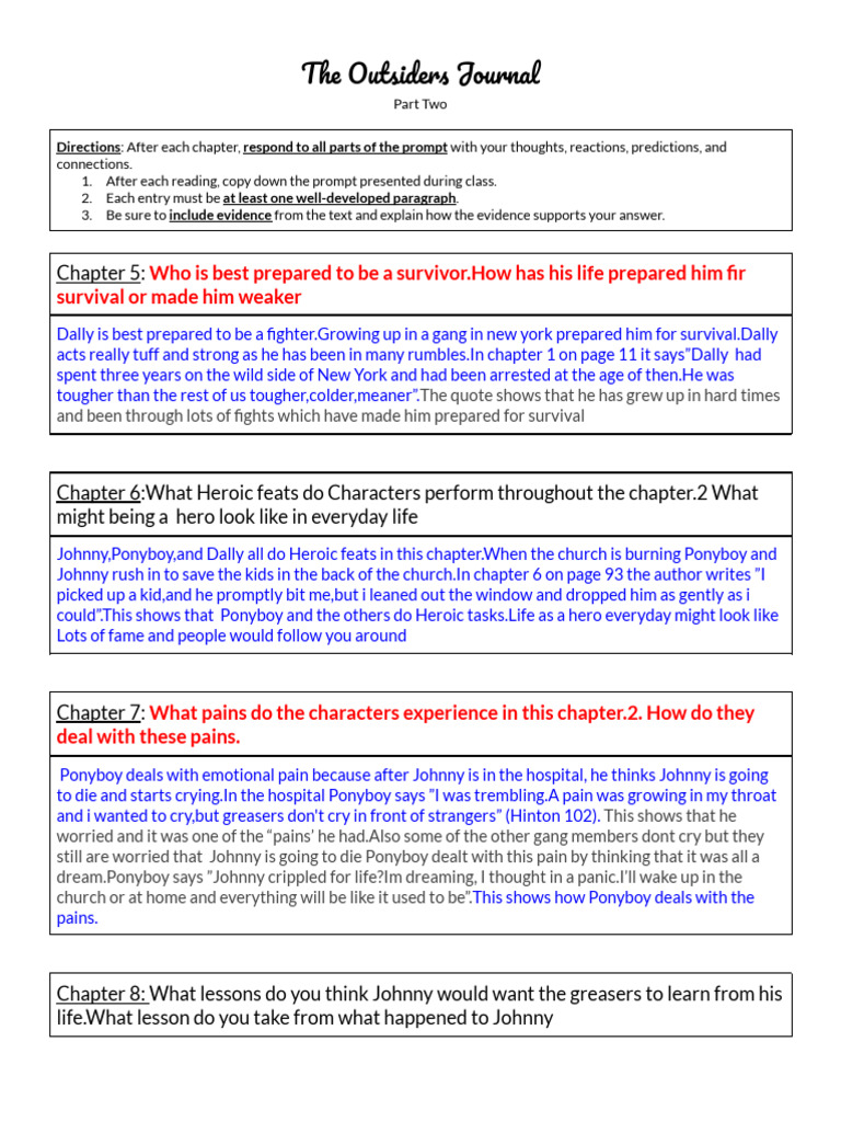 The Outsiders Journal Prompts | PDF