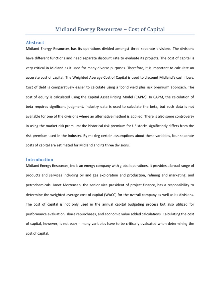 01 - Midland Analysis | PDF | Cost Of Capital | Beta (Finance)