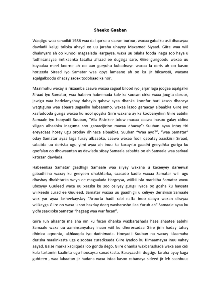 Sheeko Gaaban - by Abyan Ali | PDF