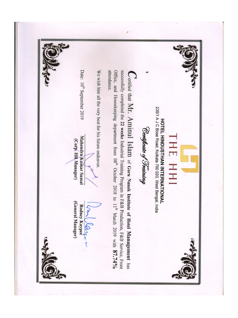 Training Certificate | PDF