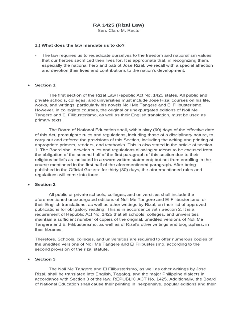 RA 1425 Rizal Law Raw Version | PDF | Government | Justice