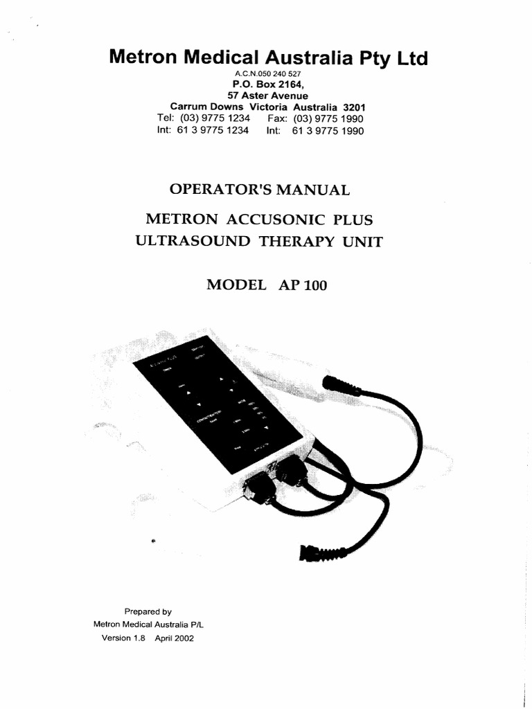 Metron AP-300 Ultrasound Therapy Unit - User Manual | PDF