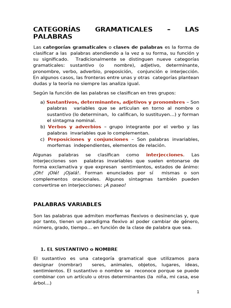 LAS CATEGORÍAS GRAMATICALES - Dosier REVISAT | PDF | Verbo | Adverbio