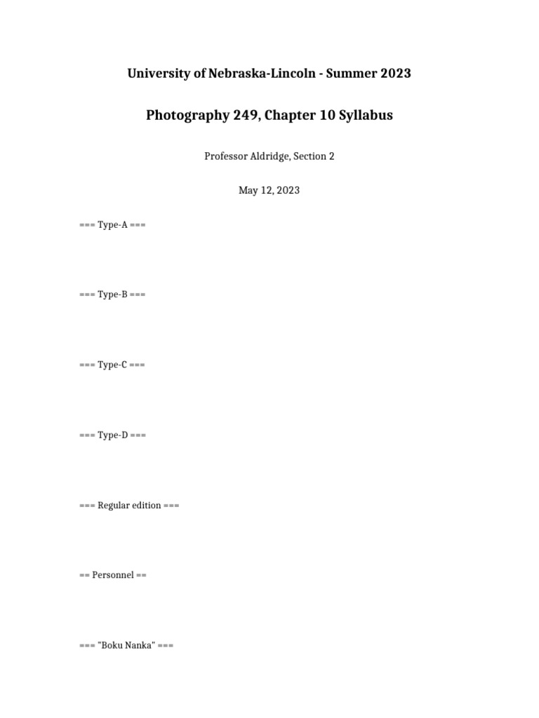 Photography 249 Chapter 10 Syllabus | PDF