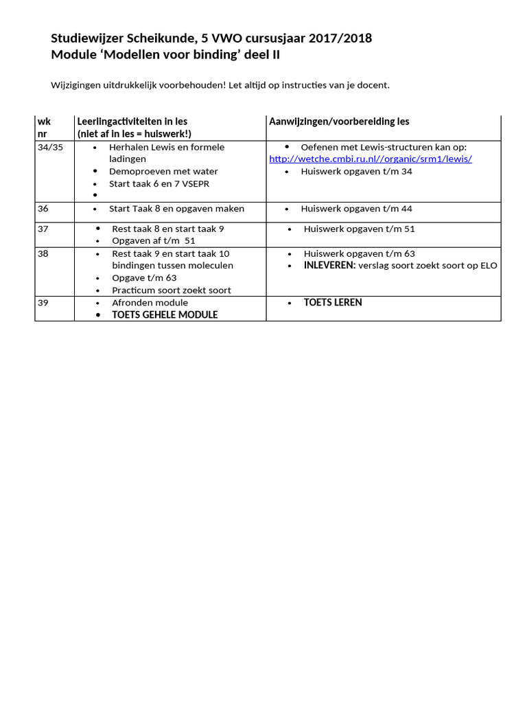 Studiewijzer 5v Bindingen (2017-2018) | PDF