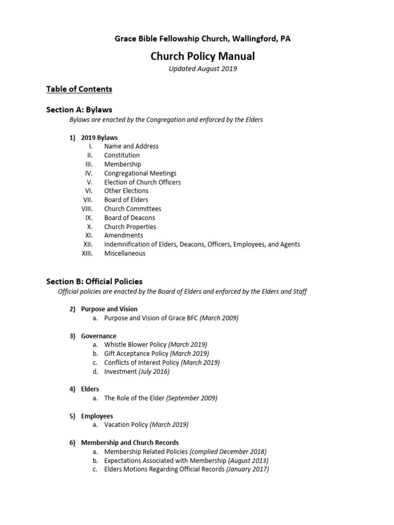 Policy Manual August 2019 | PDF | Indemnity | Elder (Christianity)