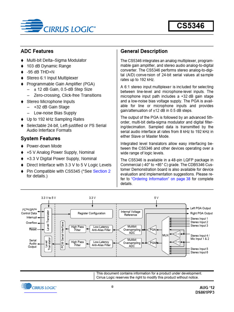 CS5346 PP3 Audio Adc | PDF | Analog To Digital Converter | Microphone