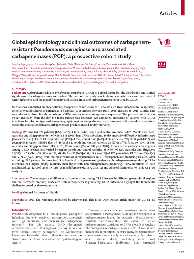 Epidemiology of P. Aeruginosa Infections | PDF | Health Sciences ...