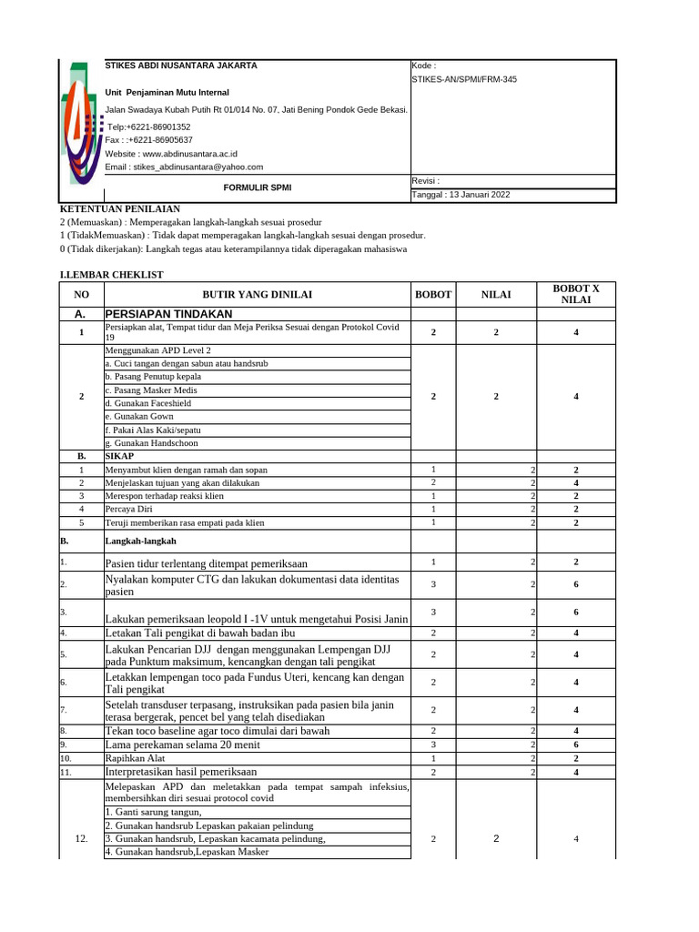 Daftar Tilik Gadar | PDF