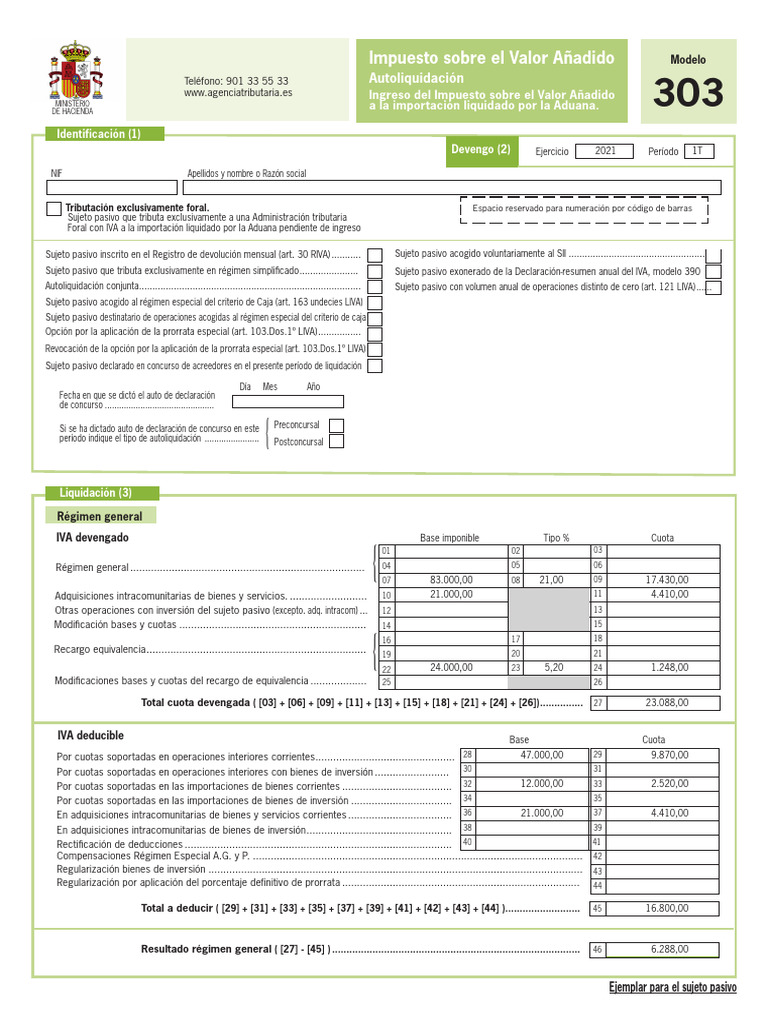 Autoliquidación IVA 1T 2021 Modelo 303 | PDF | Impuestos | Liquidación