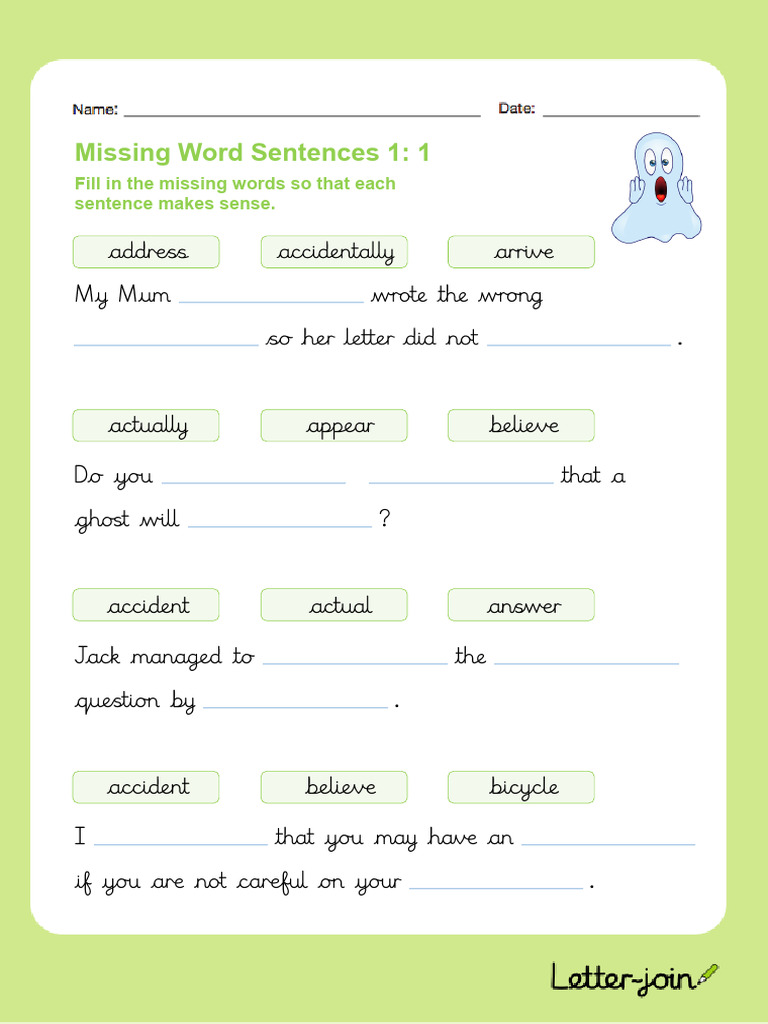Missing Word Sentence Exercises | PDF