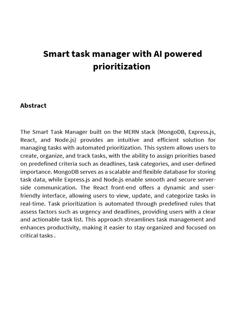 Smart Task Manager With AI Powered Prioritization | PDF