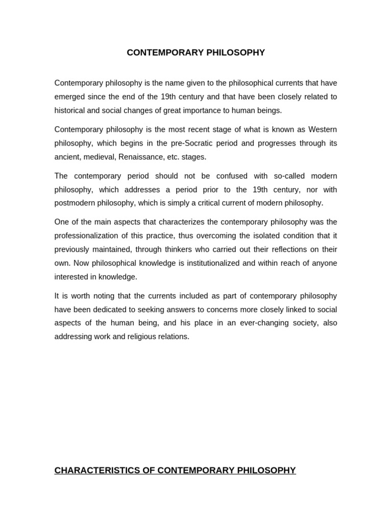 CONTEMPORARY PHILOSOPHY | PDF | Continental Philosophy | Transcendence ...