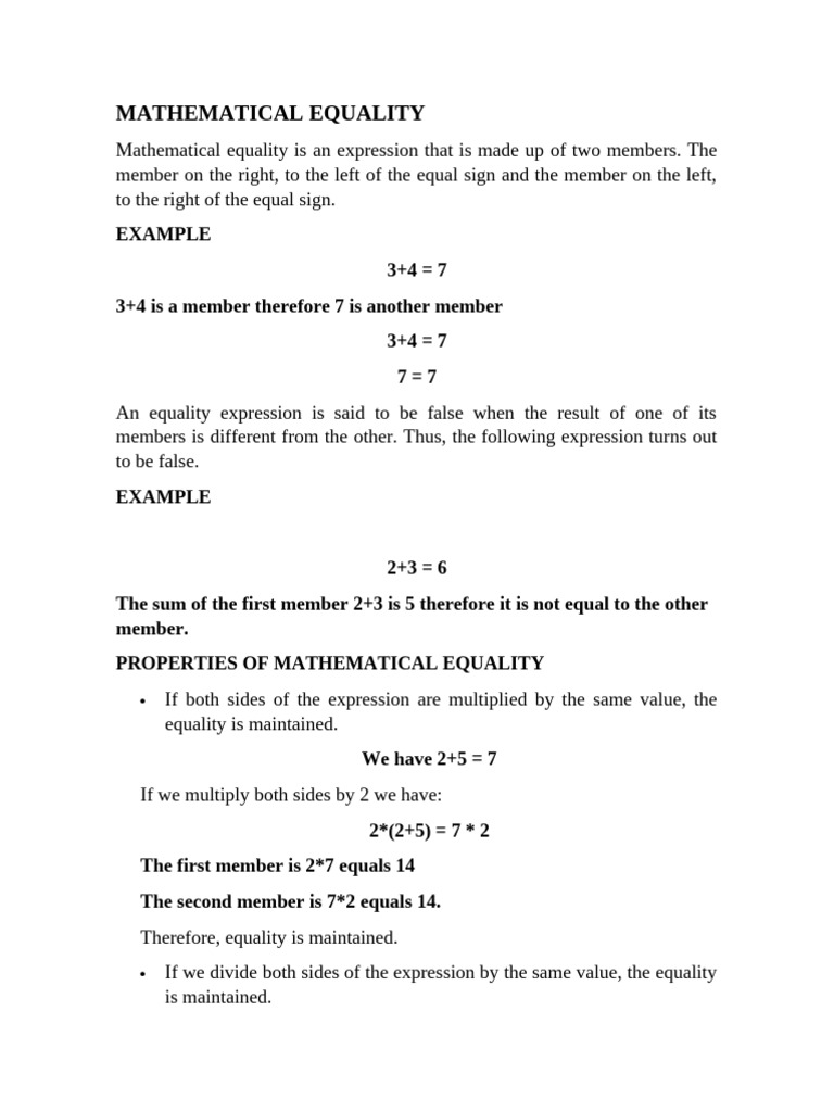 MATHEMATICAL EQUALITY | PDF | Equations | Inequality (Mathematics)