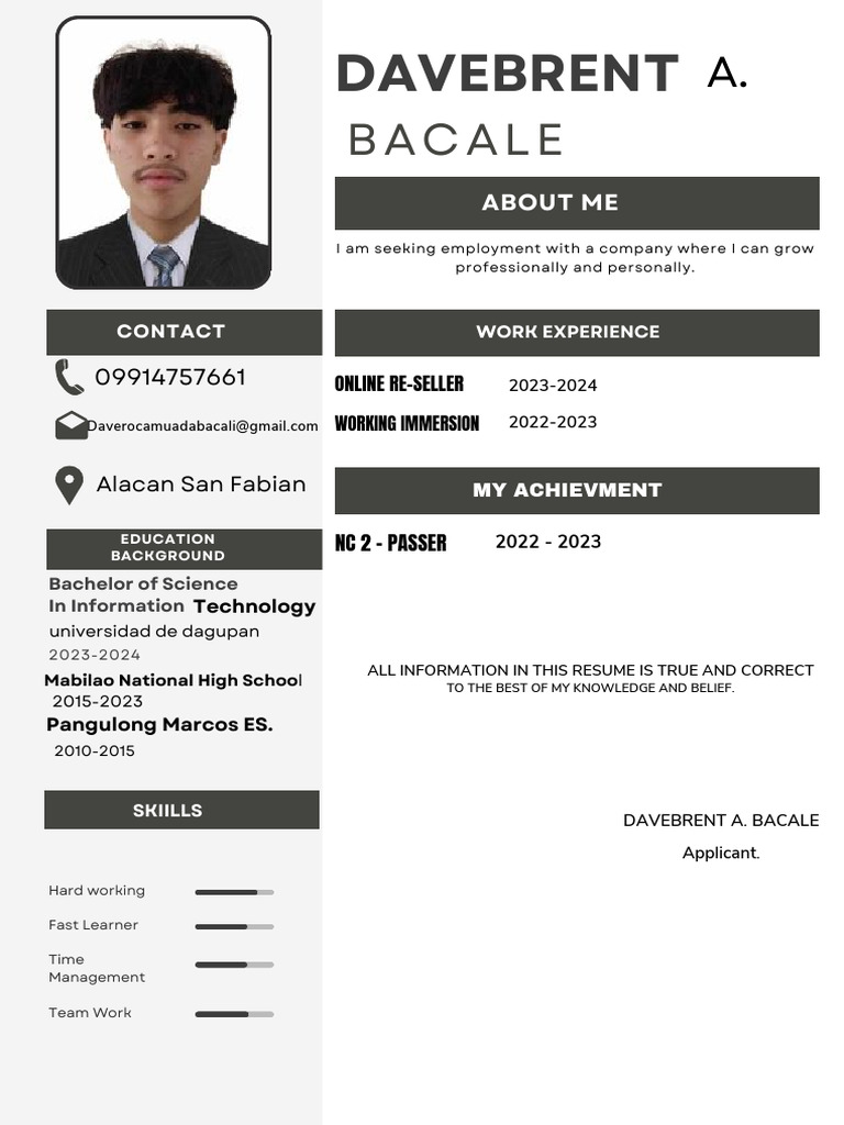 Dave Brent's Resume: IT Graduate Seeking Employment | PDF