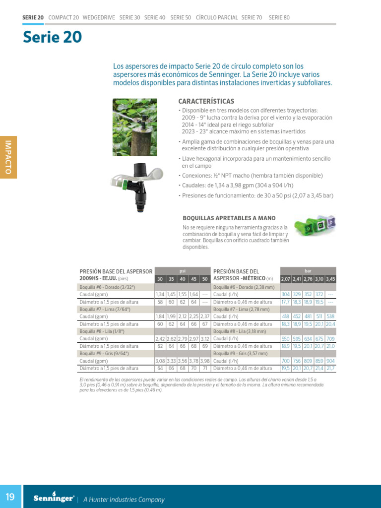 Aspersores Serie 20: Riego Eficiente | PDF | Conservación del agua | Agricultura intensiva