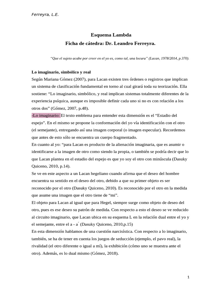 Ficha de catedra Esquema Lambda | PDF | Jacques Lacan | Mente inconsciente