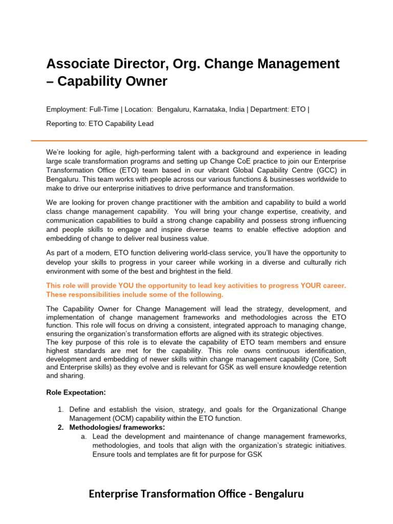 JD - Associate Director - Capability Owner - Change Management | PDF | Change Management ...