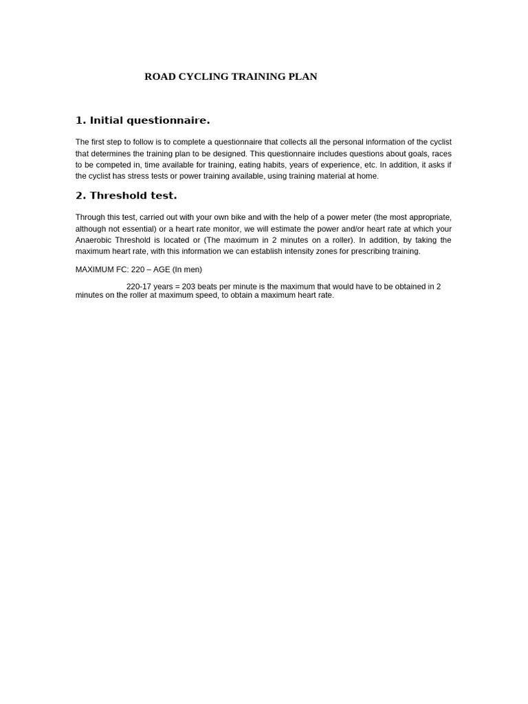 Road Cycling Training Plan | PDF | Heart Rate