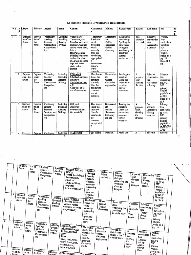 Primary Four Scheme Work English | PDF