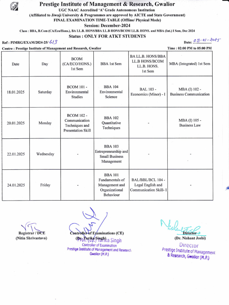 December 2024 Exam Timetable for PIMR | PDF | Business | Qualifications
