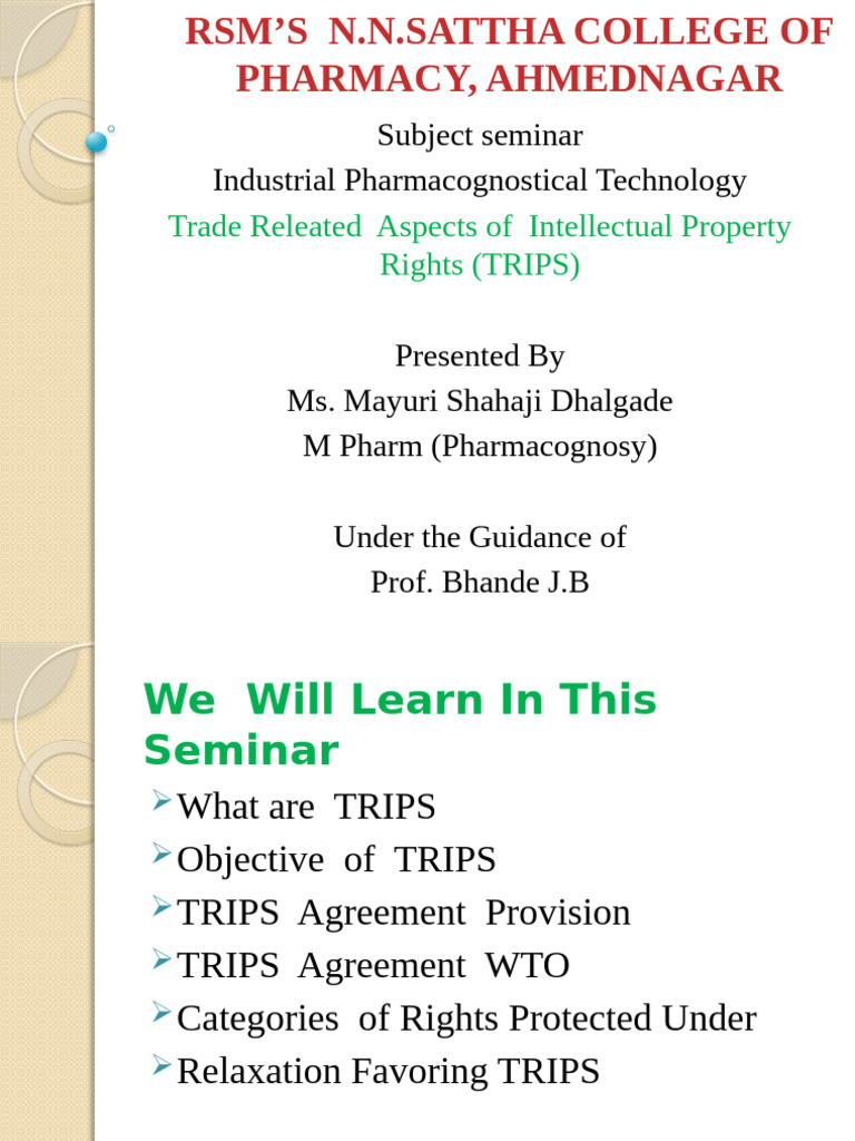 Ipt Presentation (Trips) | PDF | Trips Agreement | Intellectual Property