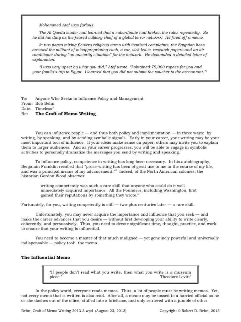 Behn Craft of Memo Writing 2013 3rev8 - 26 - 13 | PDF | Chart | Thought