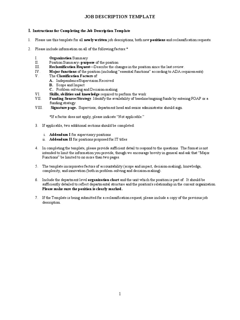 Job Description Template | PDF