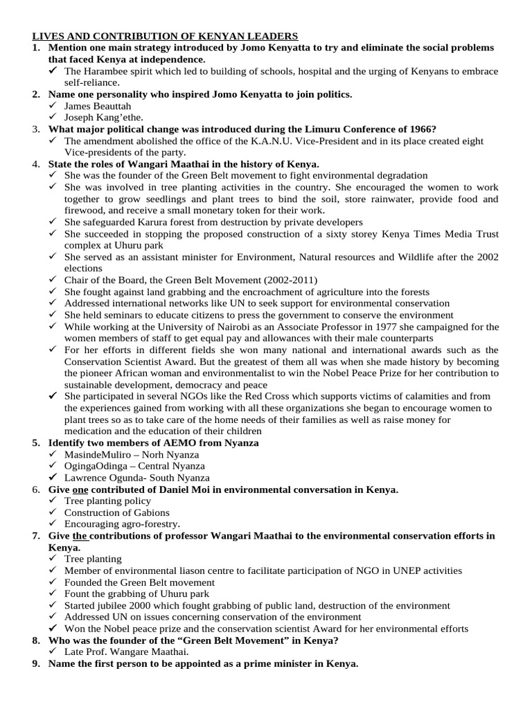 Lives and Contribution of Kenyan Leaders | PDF | Kenya