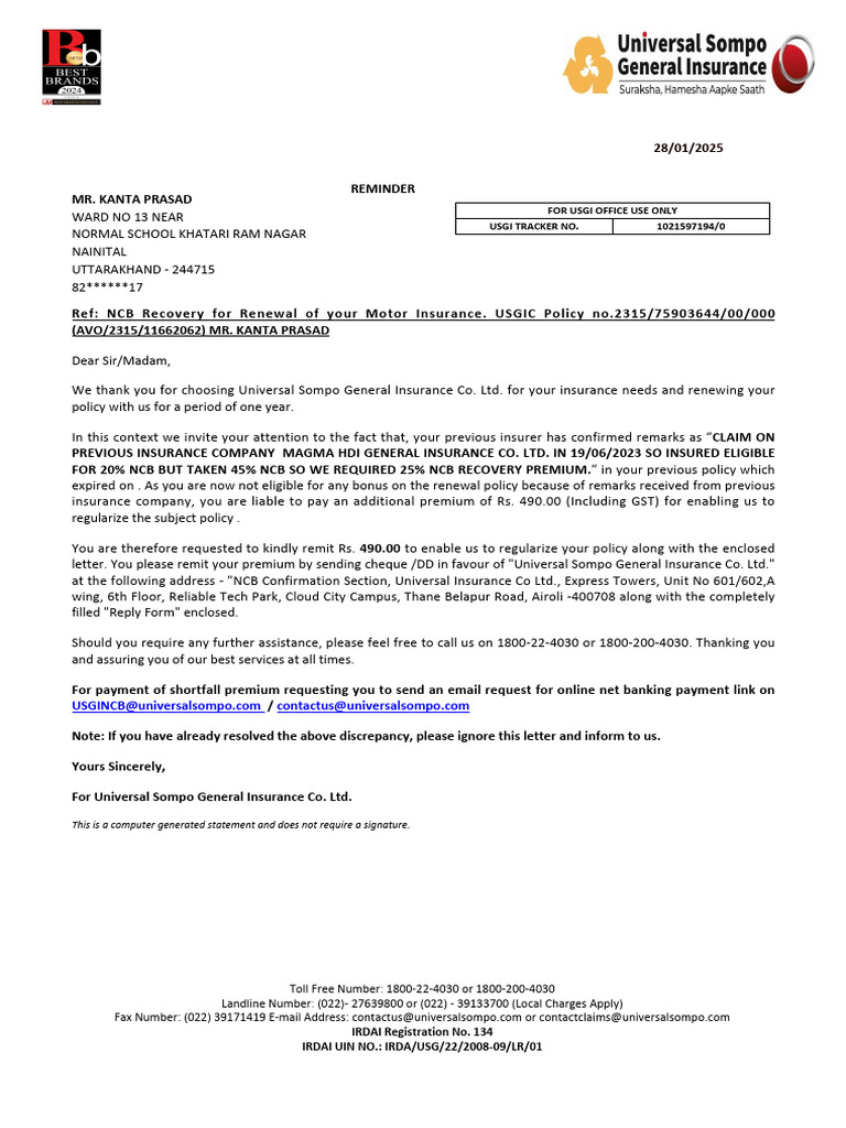 Covernote Document Type 28-01-2025 | PDF