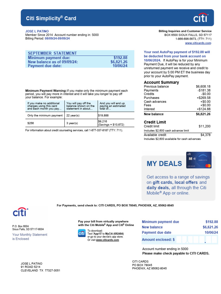 Citi Simplicity Card: My Deals | PDF | Credit Card | Interest