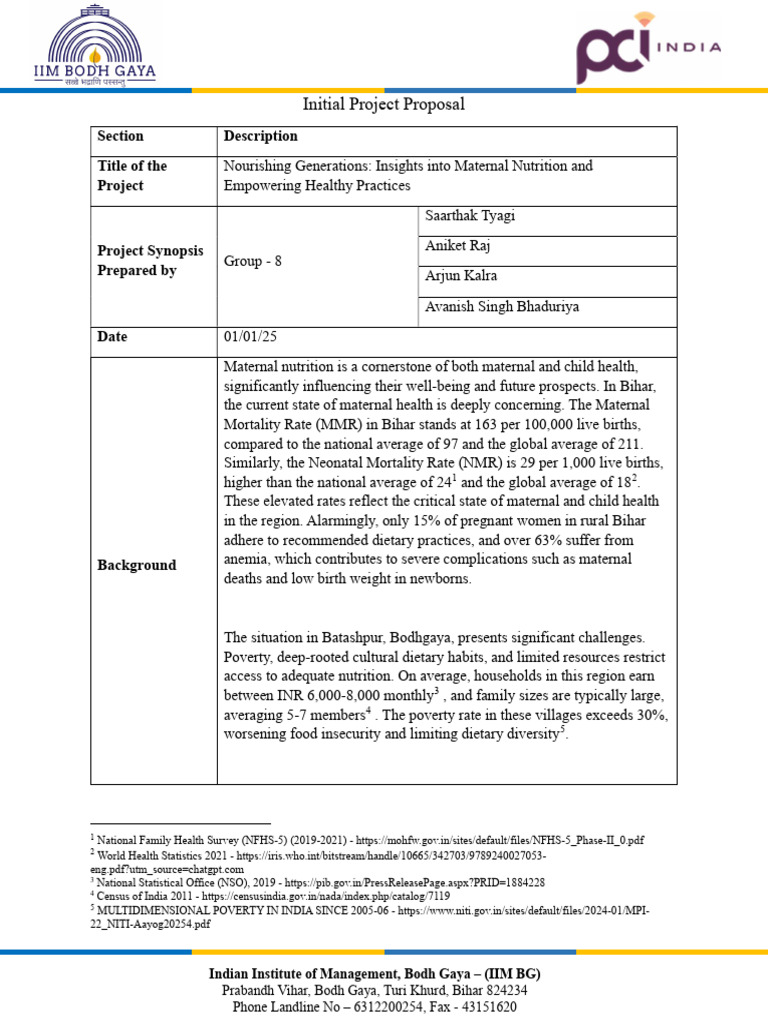Initial Project Proposal-Group 8 | PDF | Human Nutrition | Maternal Health