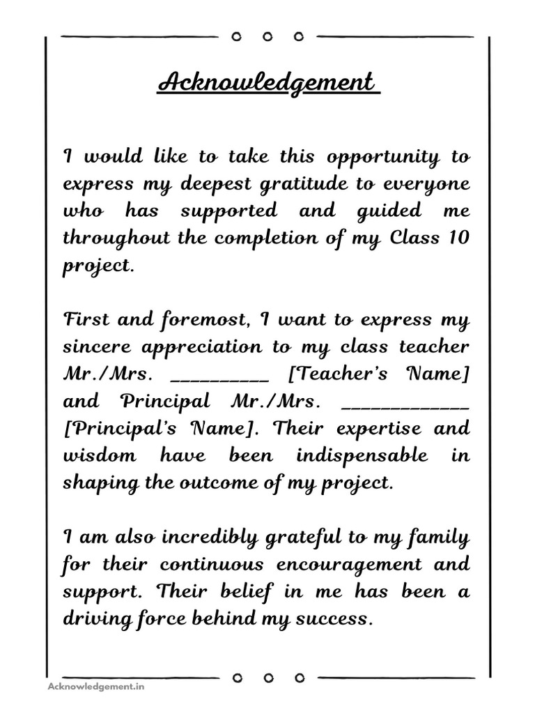 Acknowledgement Class 10 Project | PDF