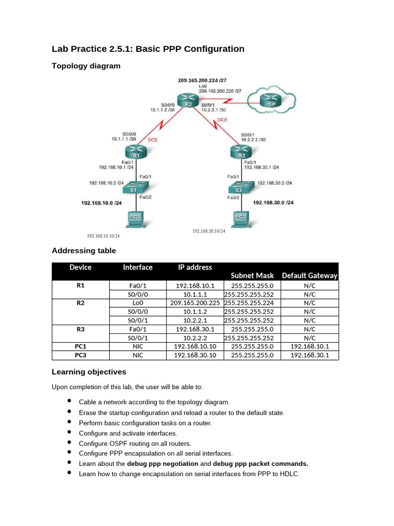 Laboratory Practice 2.5.1 - Basic PPP Configuration | PDF | Router (Computing) | Network ...