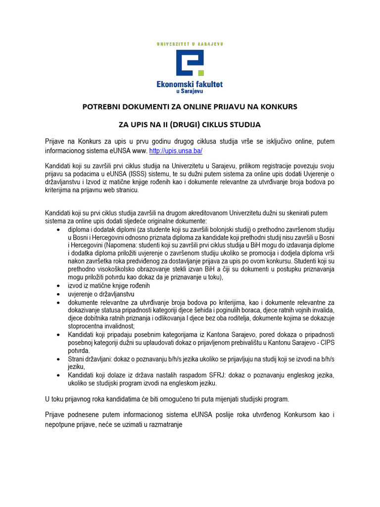 Potrebni Dokumenti Za Online Prijavu Na Konkurs 3 | PDF