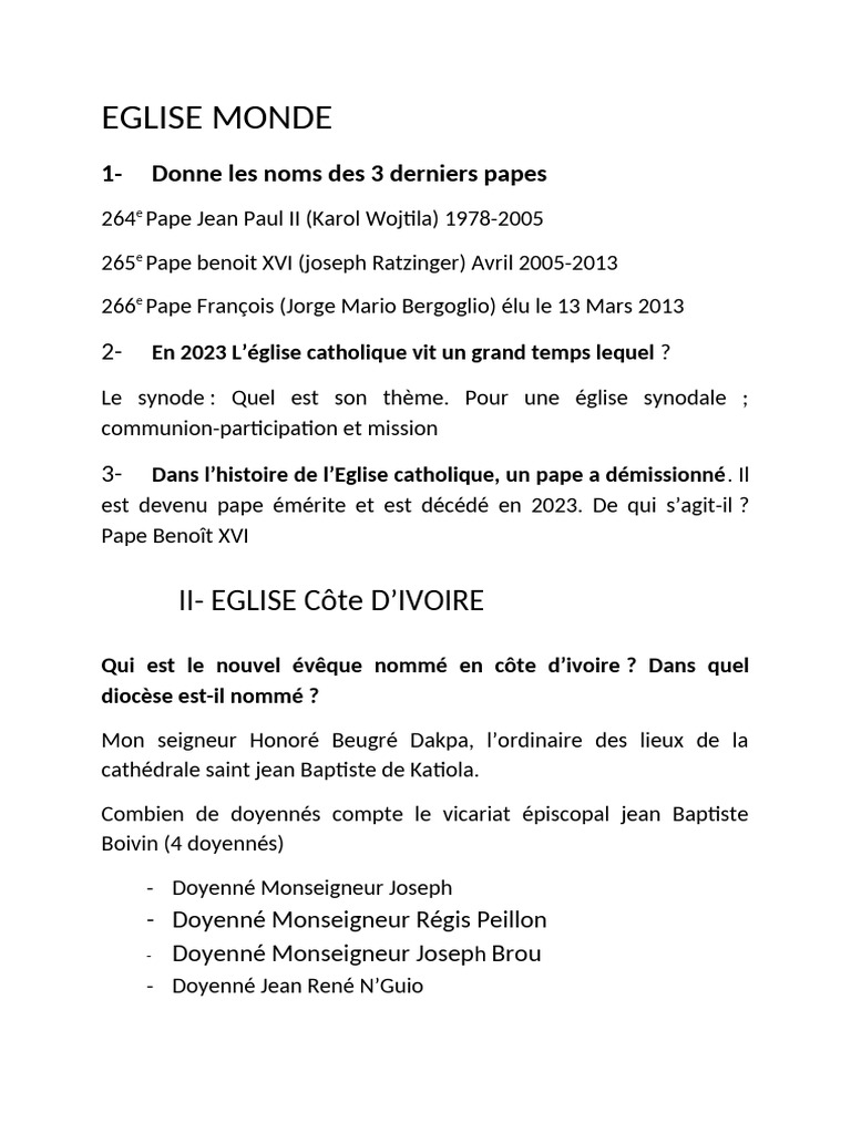 Concours biblique 2023 : Église et Papes | PDF