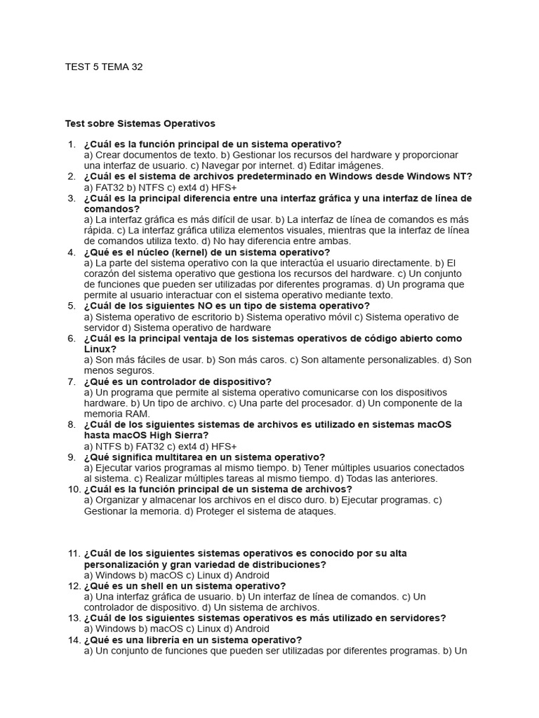 TEST 5 TEMA 32 | PDF | Sistema operativo | Interfaces gráficas de usuario