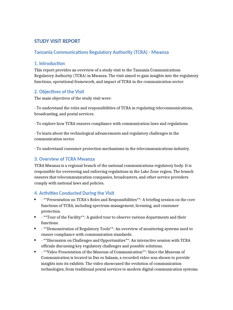 TCRA Study Visit Report | PDF | Regulatory Compliance | Computer Security