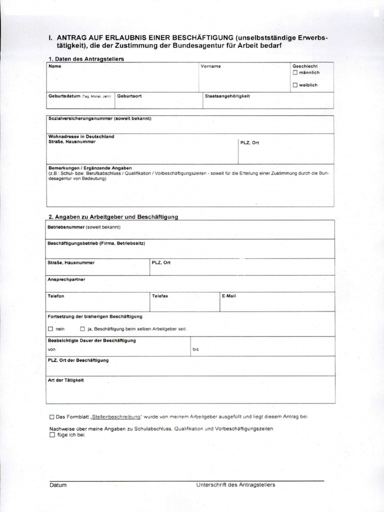 2204 Antrag Arbeitserlaubnis | PDF