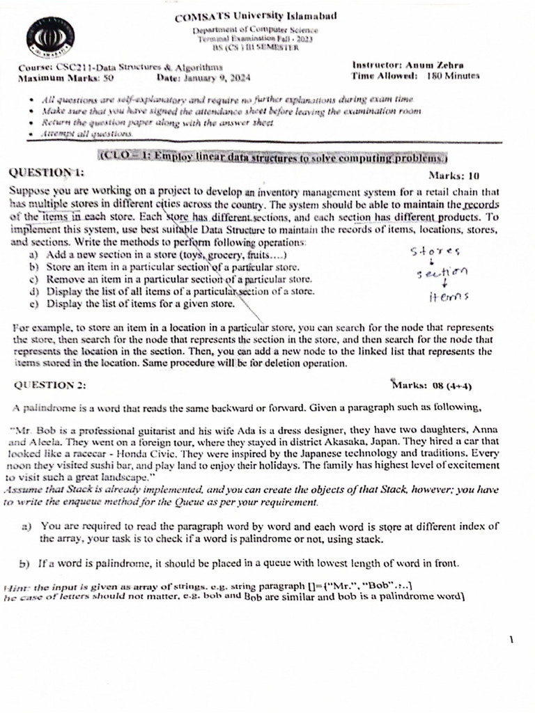 FA23-Terminal Comsats Past Paper | PDF
