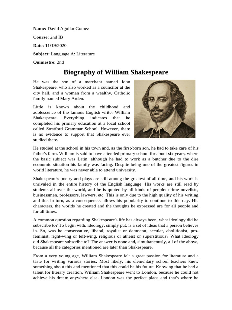 Biography of William Shakespeare | PDF | William Shakespeare