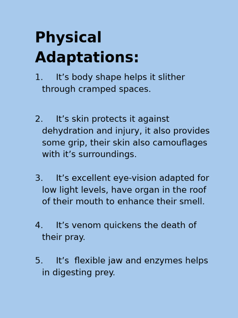 Physical Adaptations of The Snake | PDF