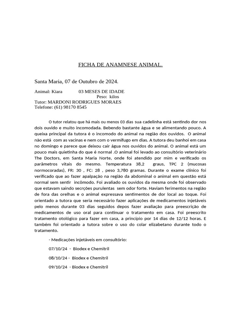 Ficha de Anamnese Kyara ( Mardoni) | PDF