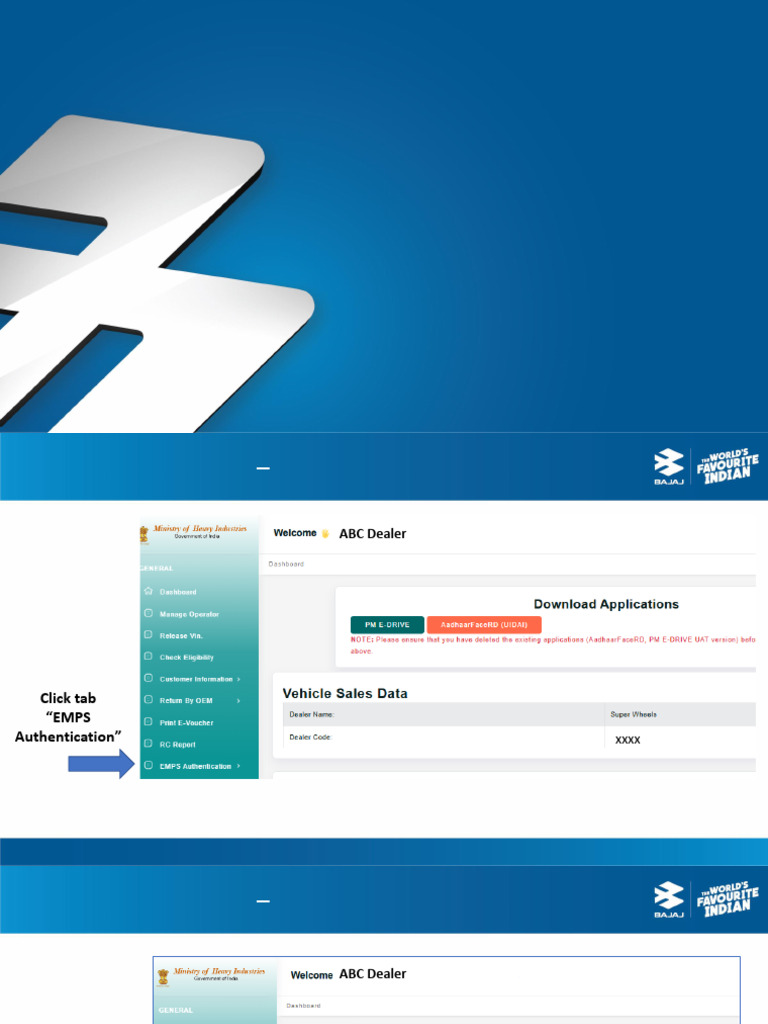 EMPS Authentication in PM E-DRIVE Portal - Instruction For Dealers | PDF